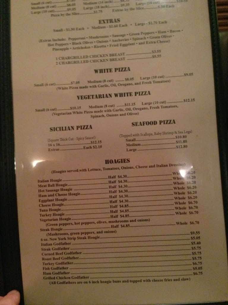 Menu at Bellisario's pizzeria, McCandless