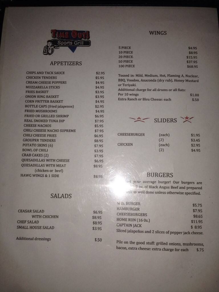 Menu at Time Out! Sports Grill pub & bar, Panama City