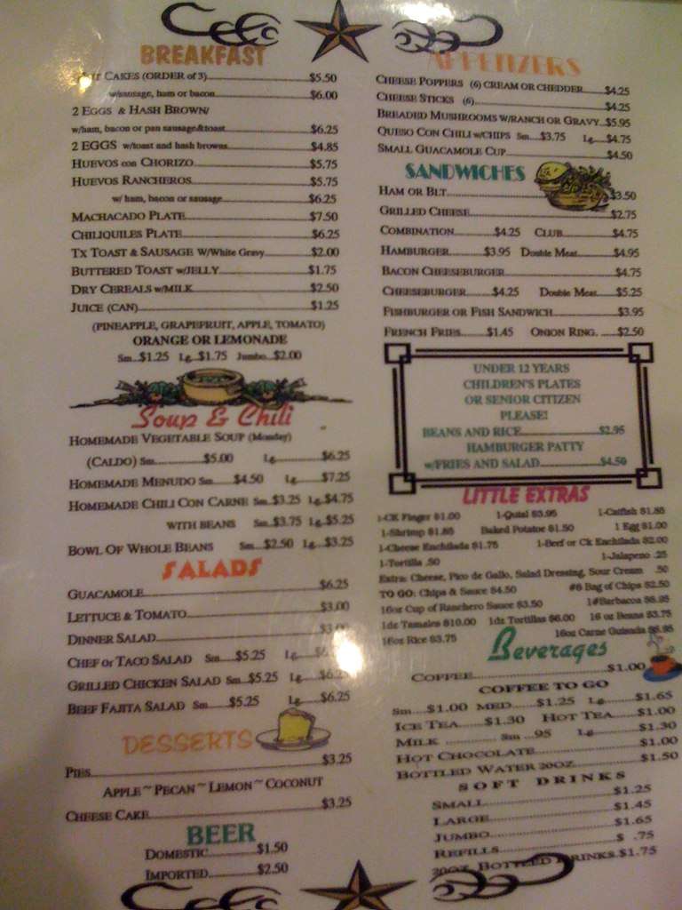 Menu at Garcia’s On 35 Mexican Grill steakhouse, Dilley
