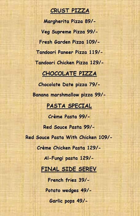 Menu at Cafeteria Exclusive Cafe, Patna