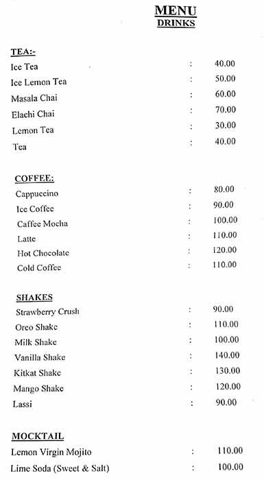 Menu at Eat Up Cafe, Guwahati