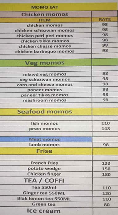Menu of Momo Eat, BTM, Bangalore