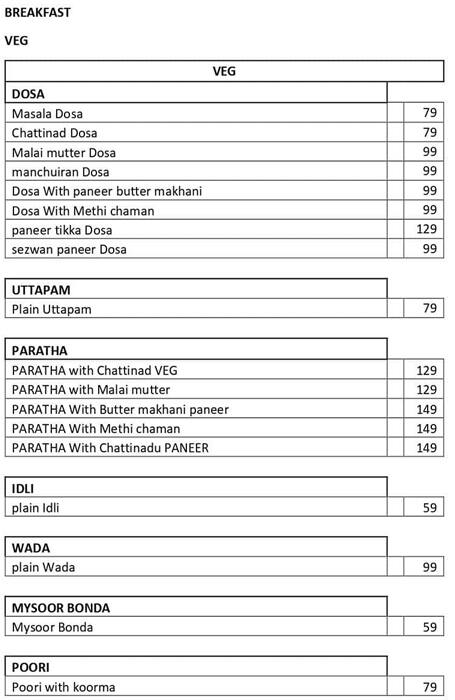 Menu of The Indian Trip, Hitech City, Hyderabad