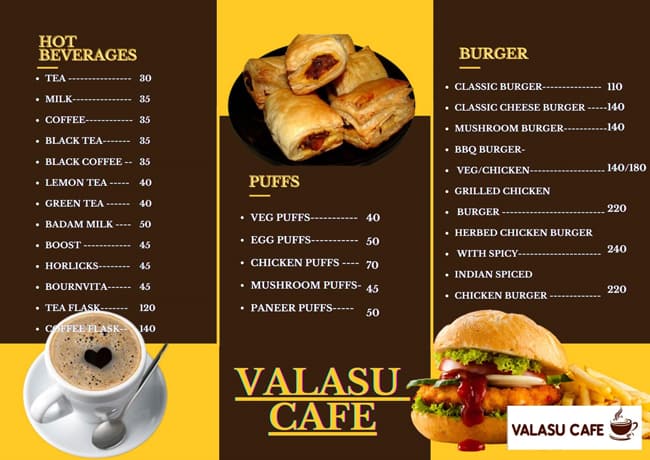 Menu of Valasu Cafe, Ramapuram, Chennai