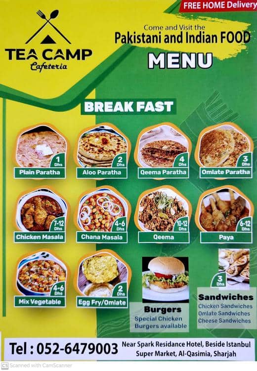 Menu of Tea Camp Cafeteria, Al Nud, Sharjah