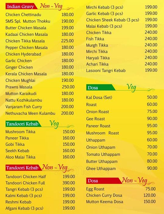 Menu at Spice Bay, Coimbatore