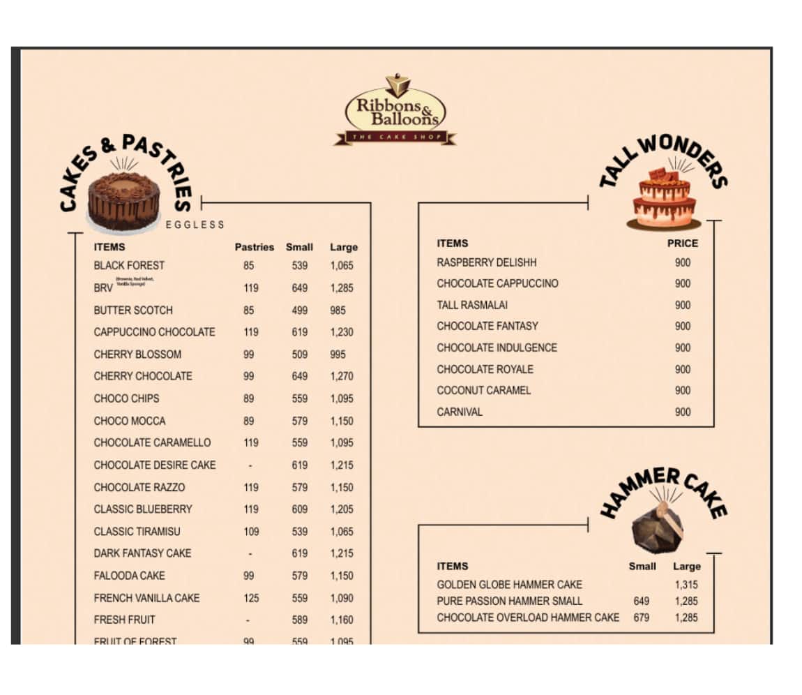 Menu of Ribbons and Balloons - The Cake Shop, Ulhasnagar, Thane