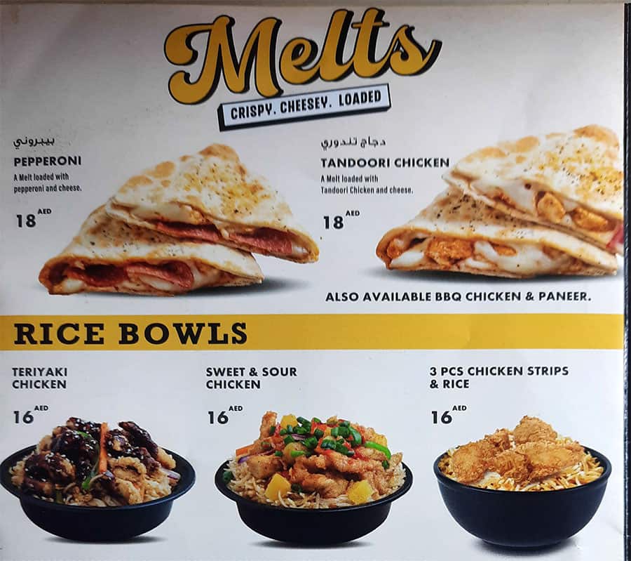 Menu of SFC Plus, Mussafah Sanaiya, Abu Dhabi