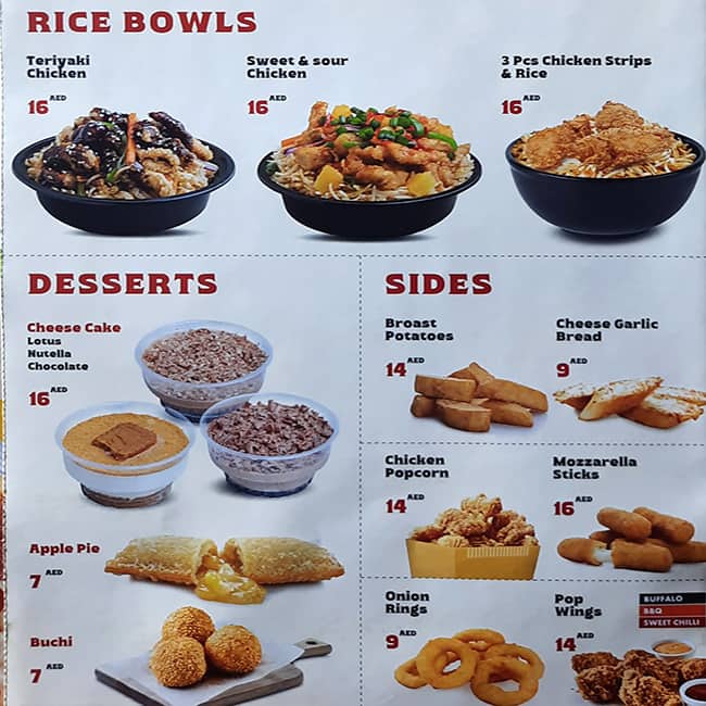 Menu of SFC Plus, Al Tallah, Ajman