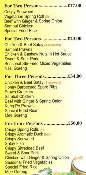 Menu at Penang Satay House restaurant, London