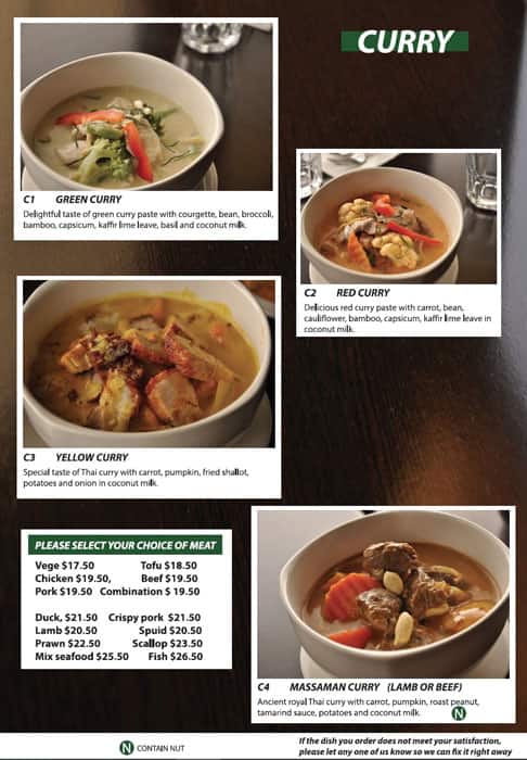 Menu at Thai Lagoon Restaurant, Paraparaumu