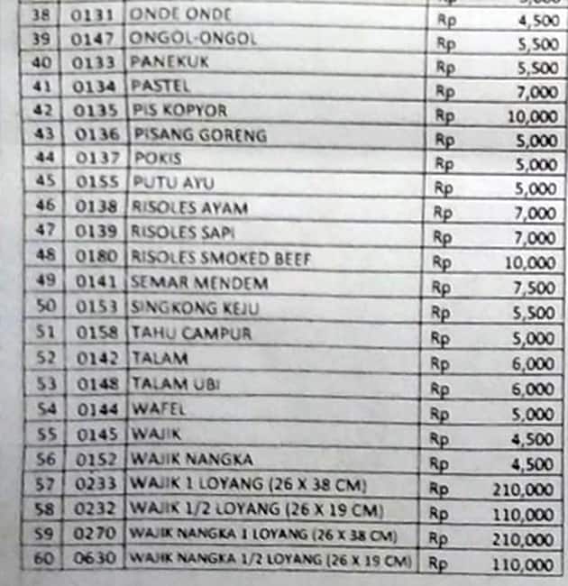 Menu at Monami restaurant, Central Jakarta, Jl. Tlk. Betung I No.1