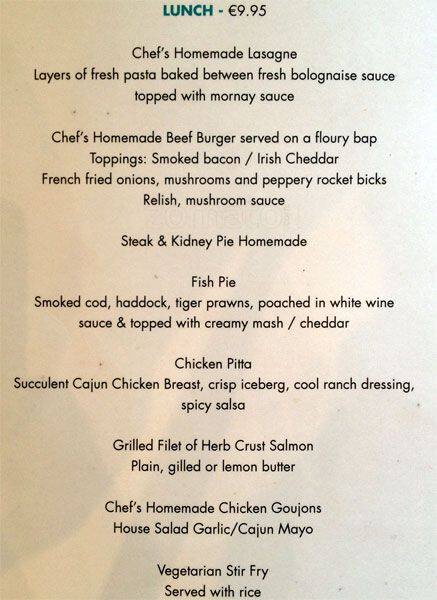 Menu at High Nelly's Coffee House, Dublin
