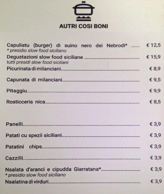 Menu da Siciliano - Brera ristorante, Milano