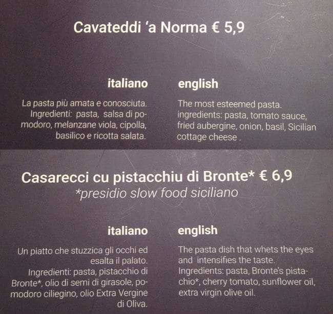 Menu da Siciliano - Brera ristorante, Milano