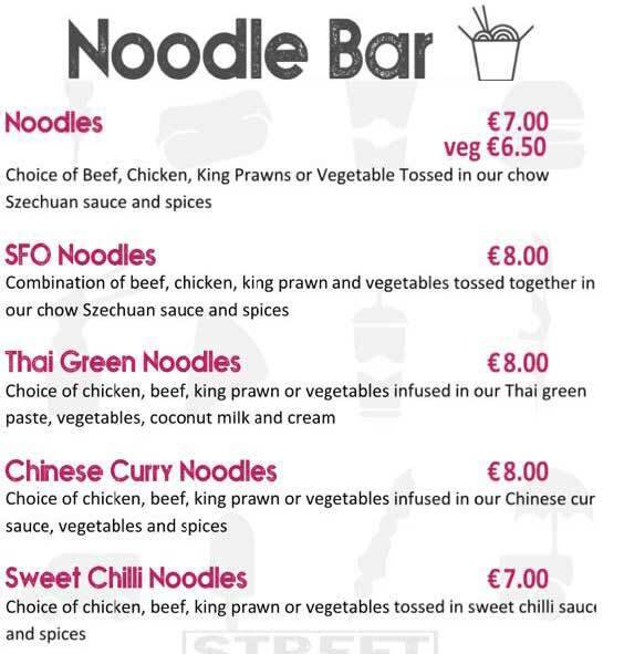 Menu at Street Food Outlet restaurant, Dublin, Main Street