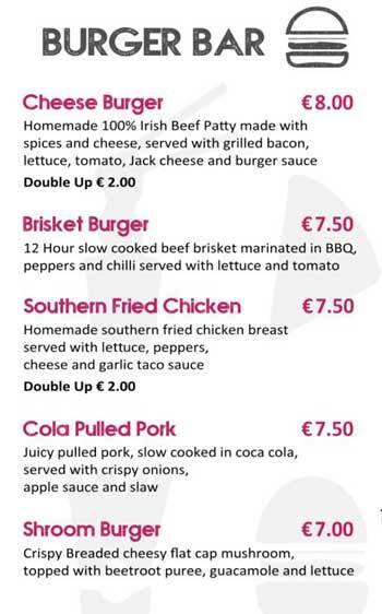 Menu at Street Food Outlet restaurant, Dublin, Main Street