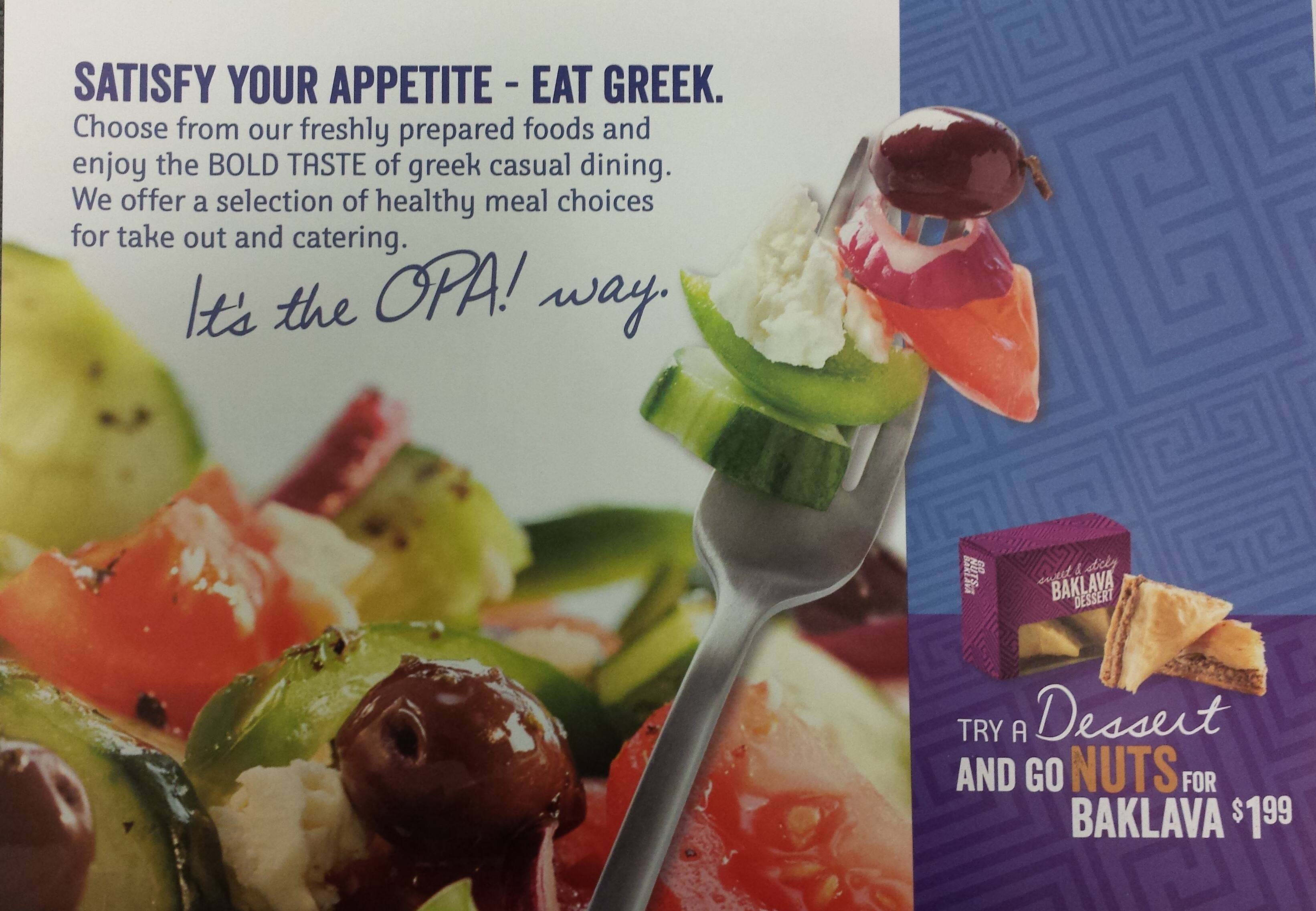Menu at Opa Of The Greece restaurant, Calgary
