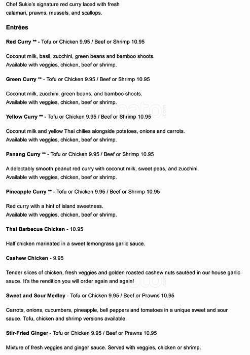 Menu at Silk Thai Cafe, Tacoma