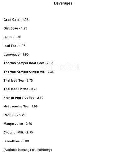 Menu at Silk Thai Cafe, Tacoma