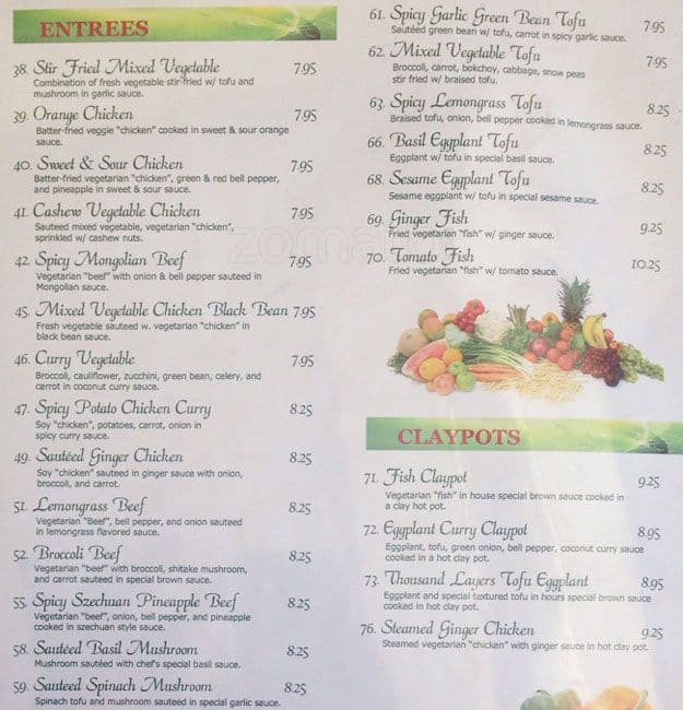 Menu at Golden Lotus restaurant, Oakland