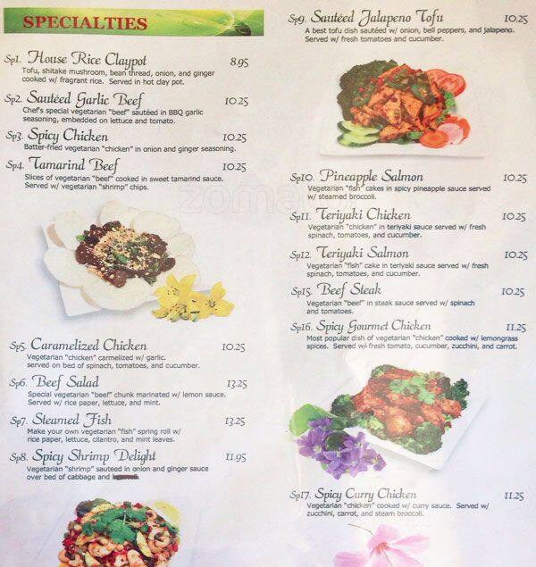 Menu at Golden Lotus restaurant, Oakland