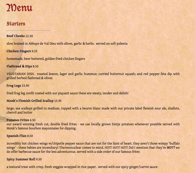 Menu at Monk's Cafe, Philadelphia, 264 S 16th St