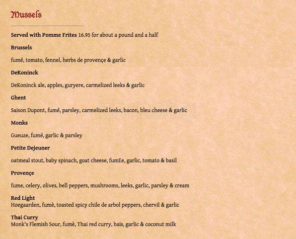 Menu at Monk's Cafe, Philadelphia, 264 S 16th St
