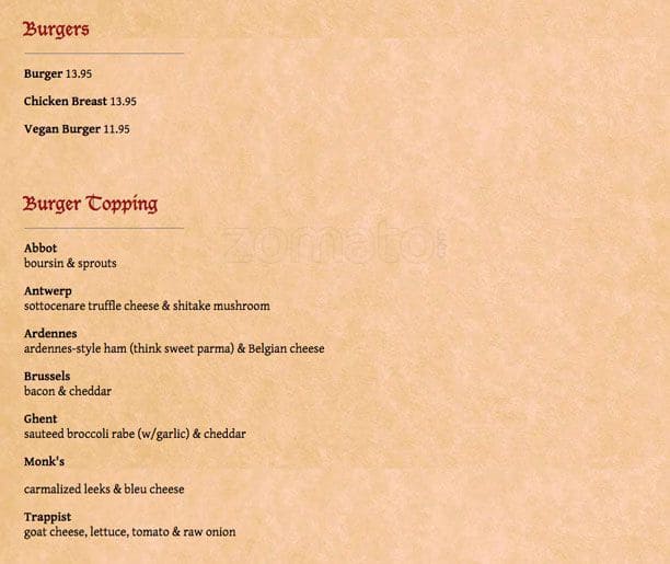 Menu at Monk's Cafe, Philadelphia, 264 S 16th St