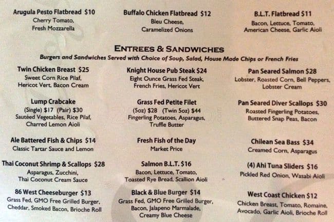 Menu at 86 West restaurant, Doylestown, 86 W State St