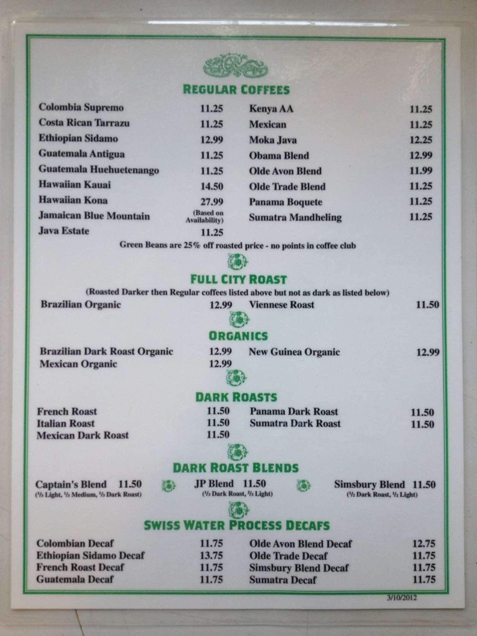 Menu at The Coffee Trade cafe, Avon, 21 W Main St