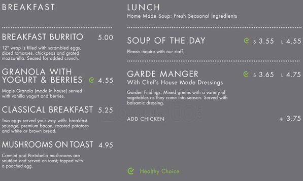 Menu at C Cafe, Mississauga