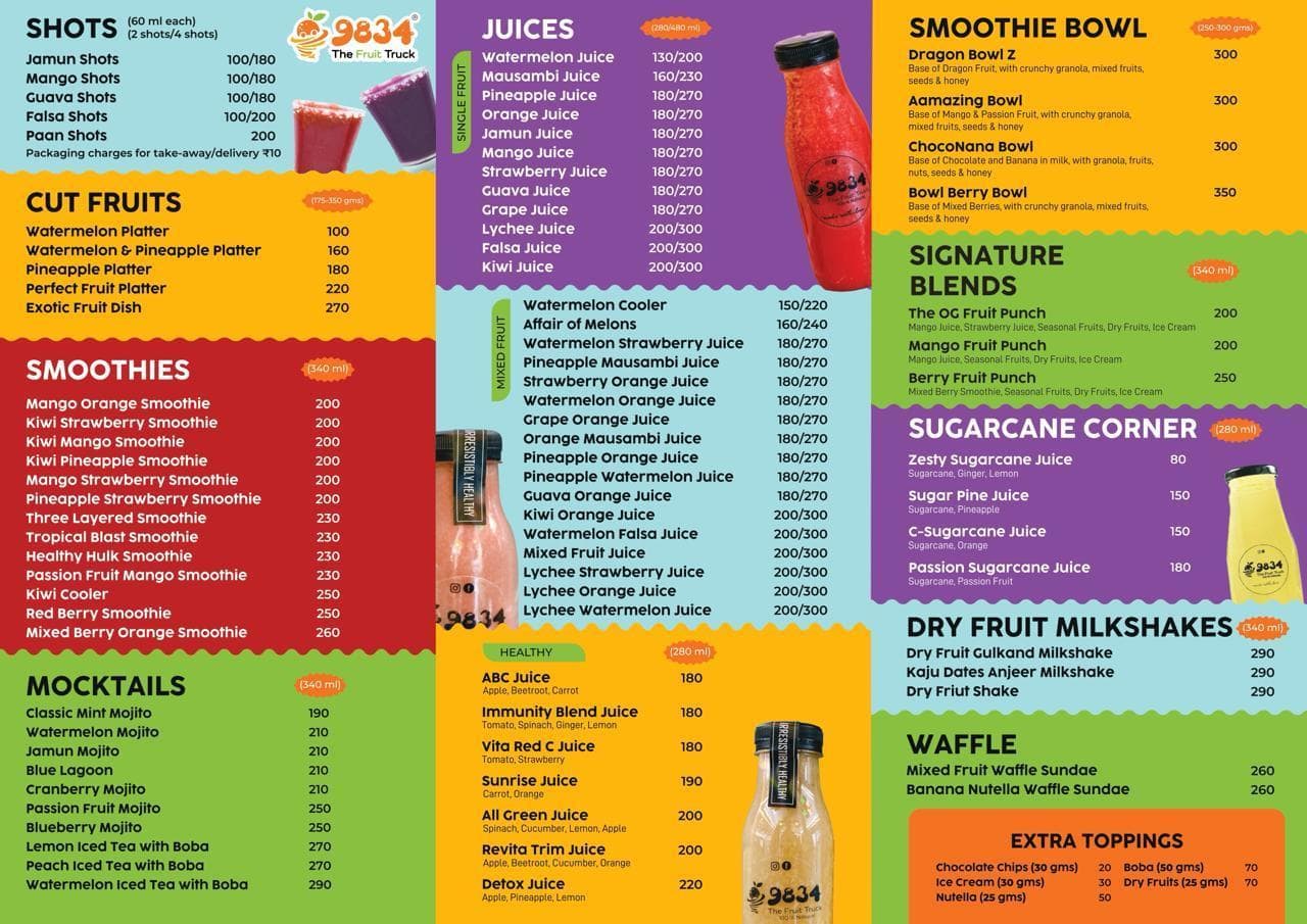 Menu of 9834 The Fruit Truck, Thaltej, Ahmedabad