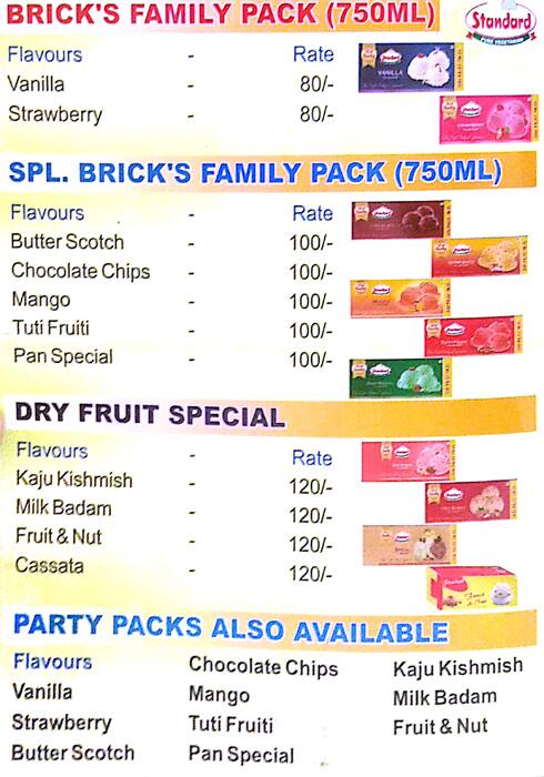 Menu of Standard Ice Cream, Prem Nagar, Dehradun
