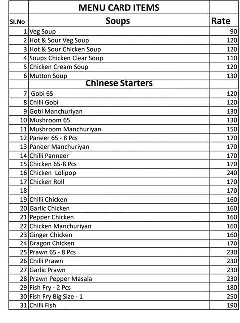 Menu of SMK Multi Cuisine Restaurant, Velachery, Chennai