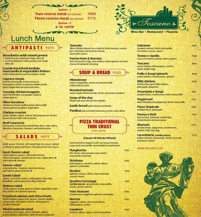 Toscano Menu, Menu for Toscano, Lavelle Road, Bangalore - Zomato