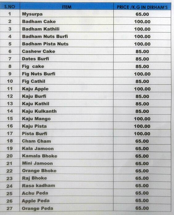 Sri Krishna Sweets Menu, Menu for Sri Krishna Sweets, Al Markaziya, Abu ...