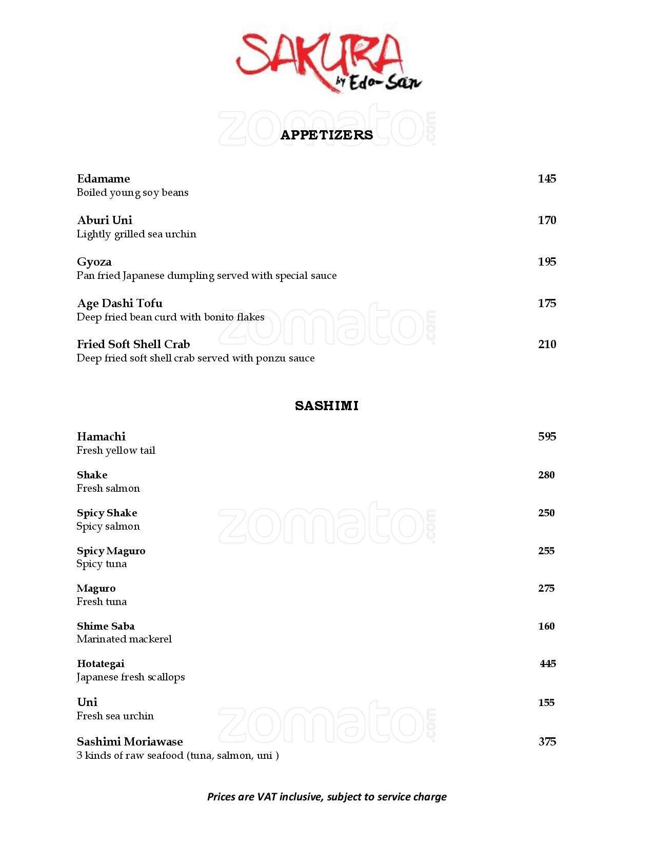 Menu at Sakura by Edo-San restaurant, Makati, 4/F