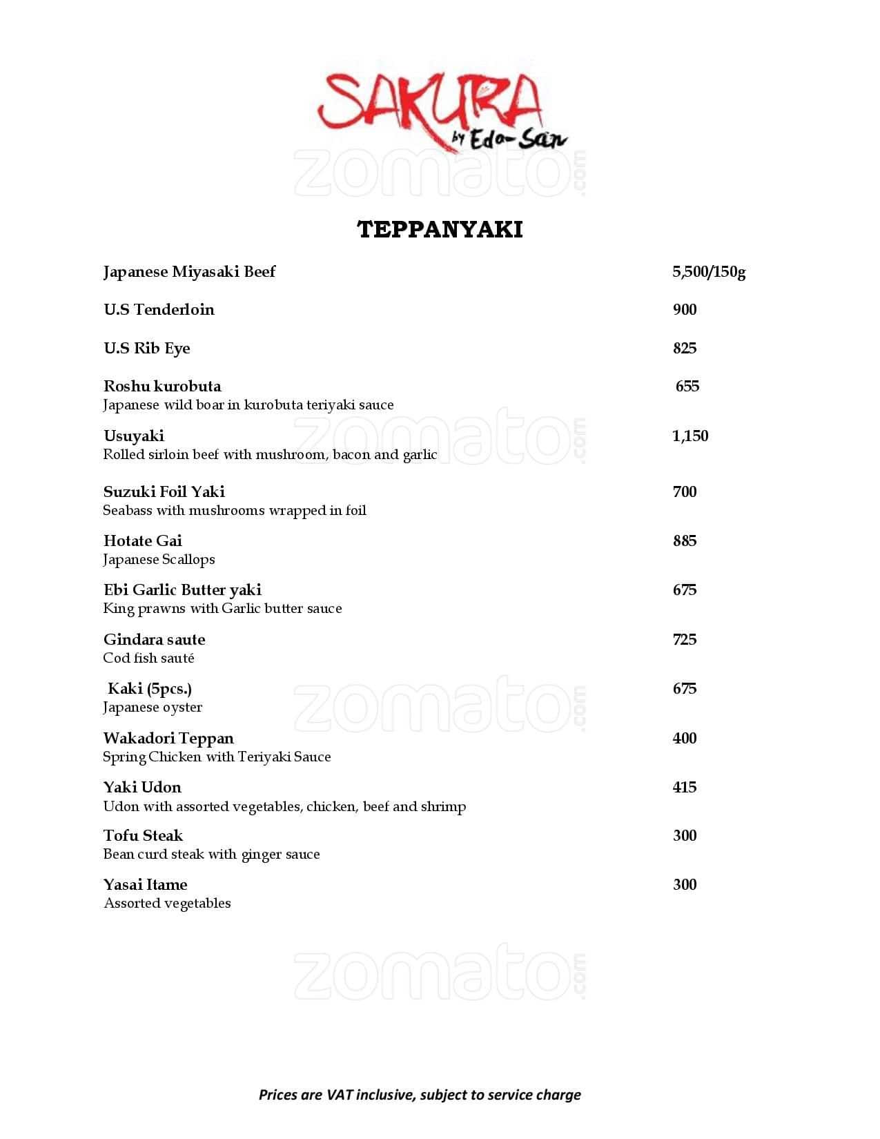 Menu at Sakura by Edo-San restaurant, Makati, 4/F