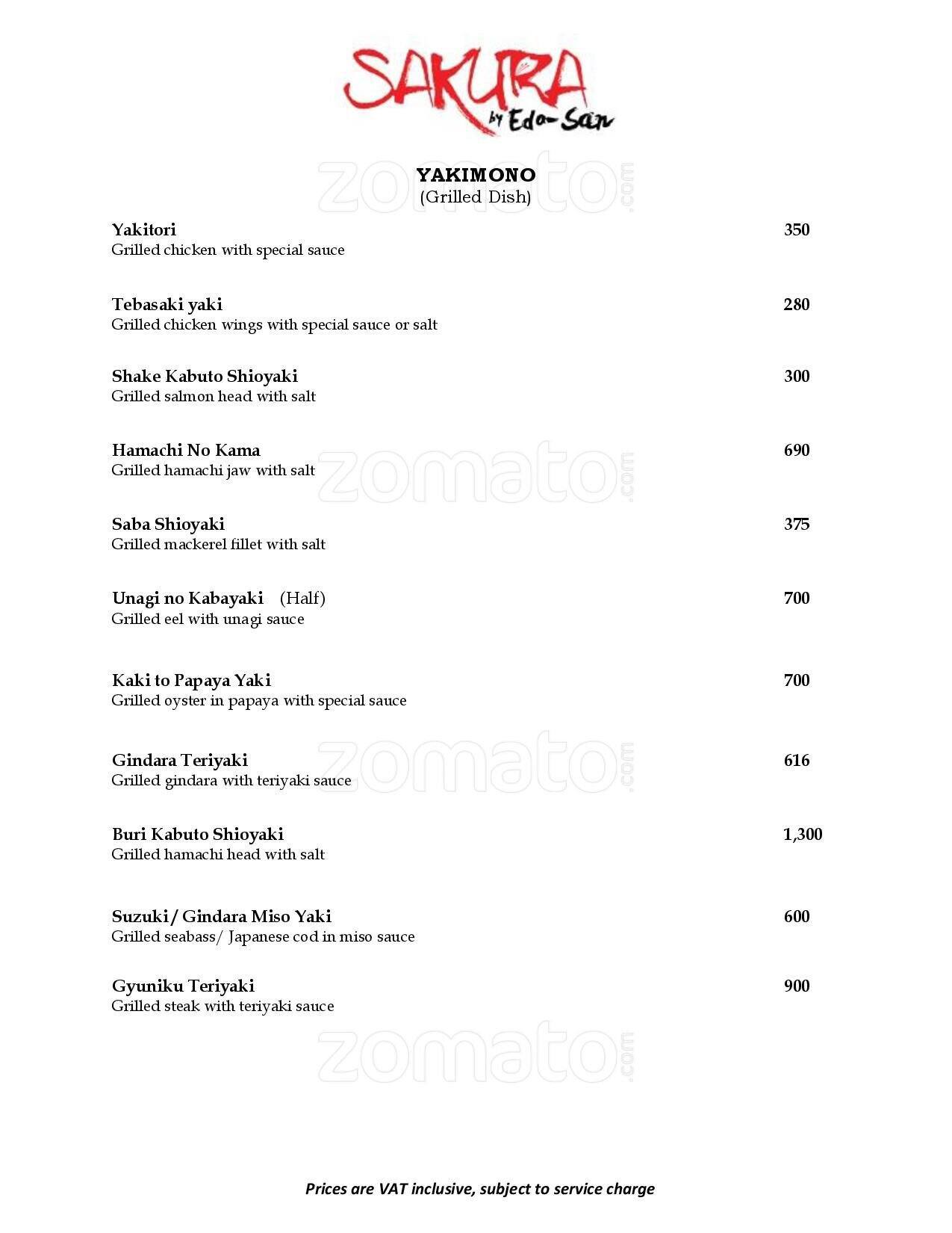 Menu at Sakura by Edo-San restaurant, Makati, 4/F