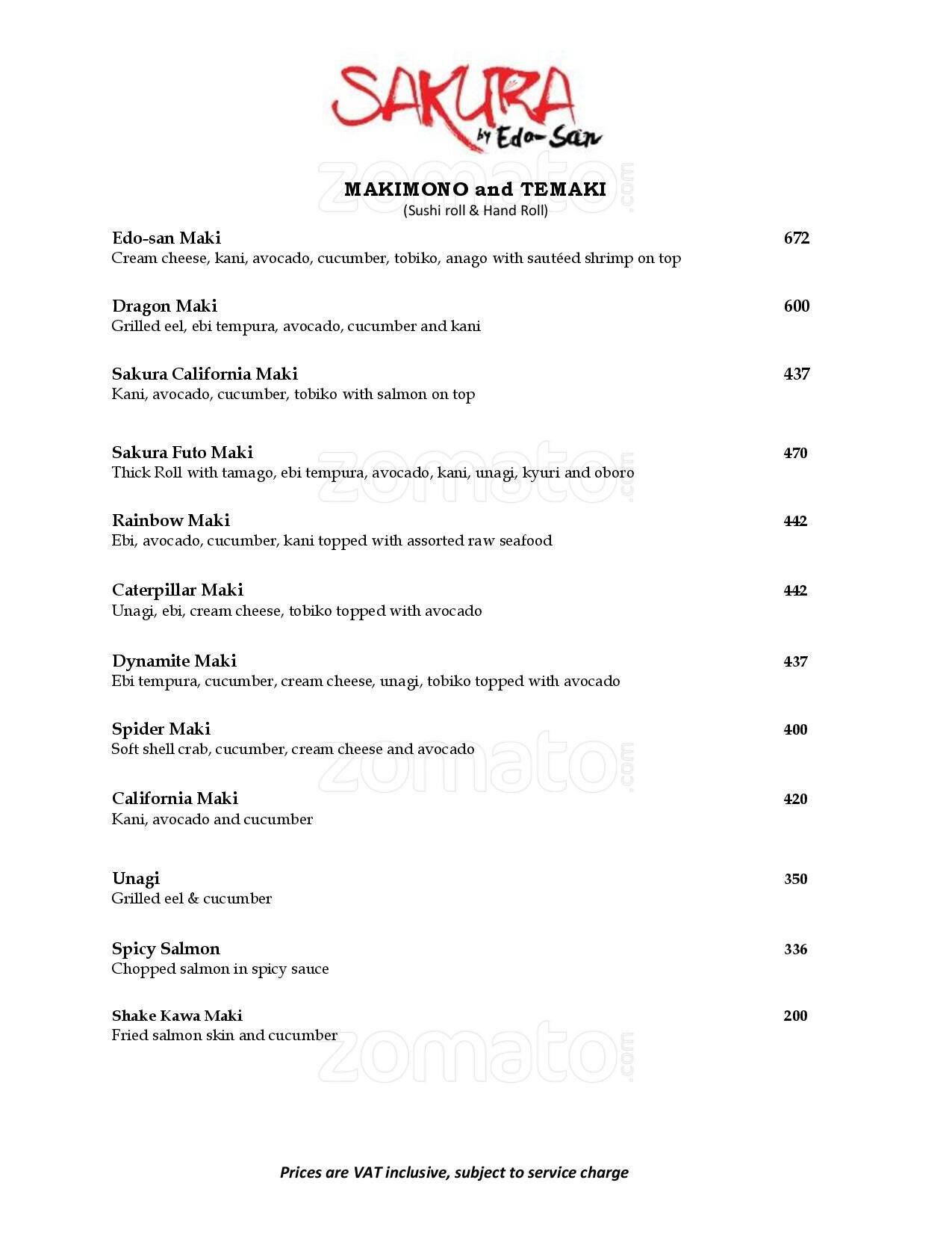 Menu at Sakura by Edo-San restaurant, Makati, 4/F