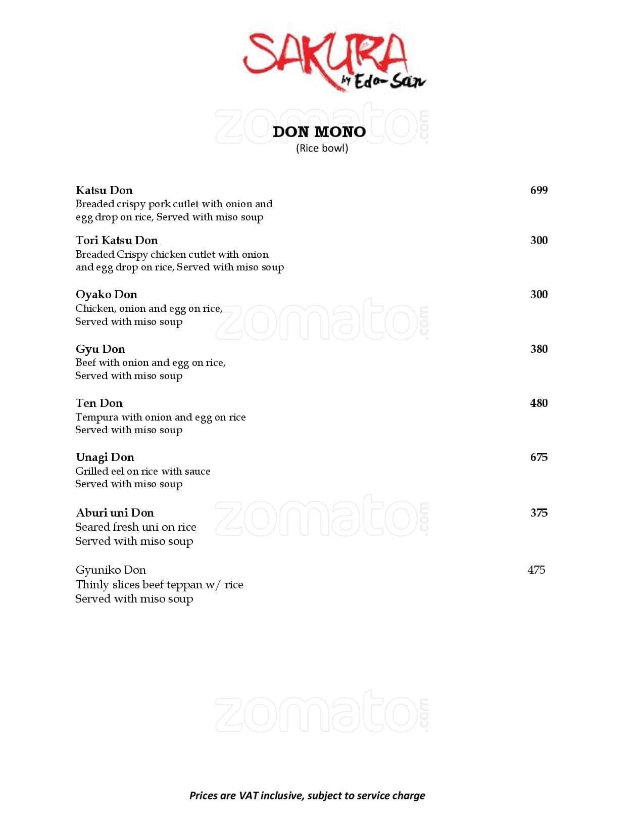 Menu at Sakura by Edo-San restaurant, Makati, 4/F