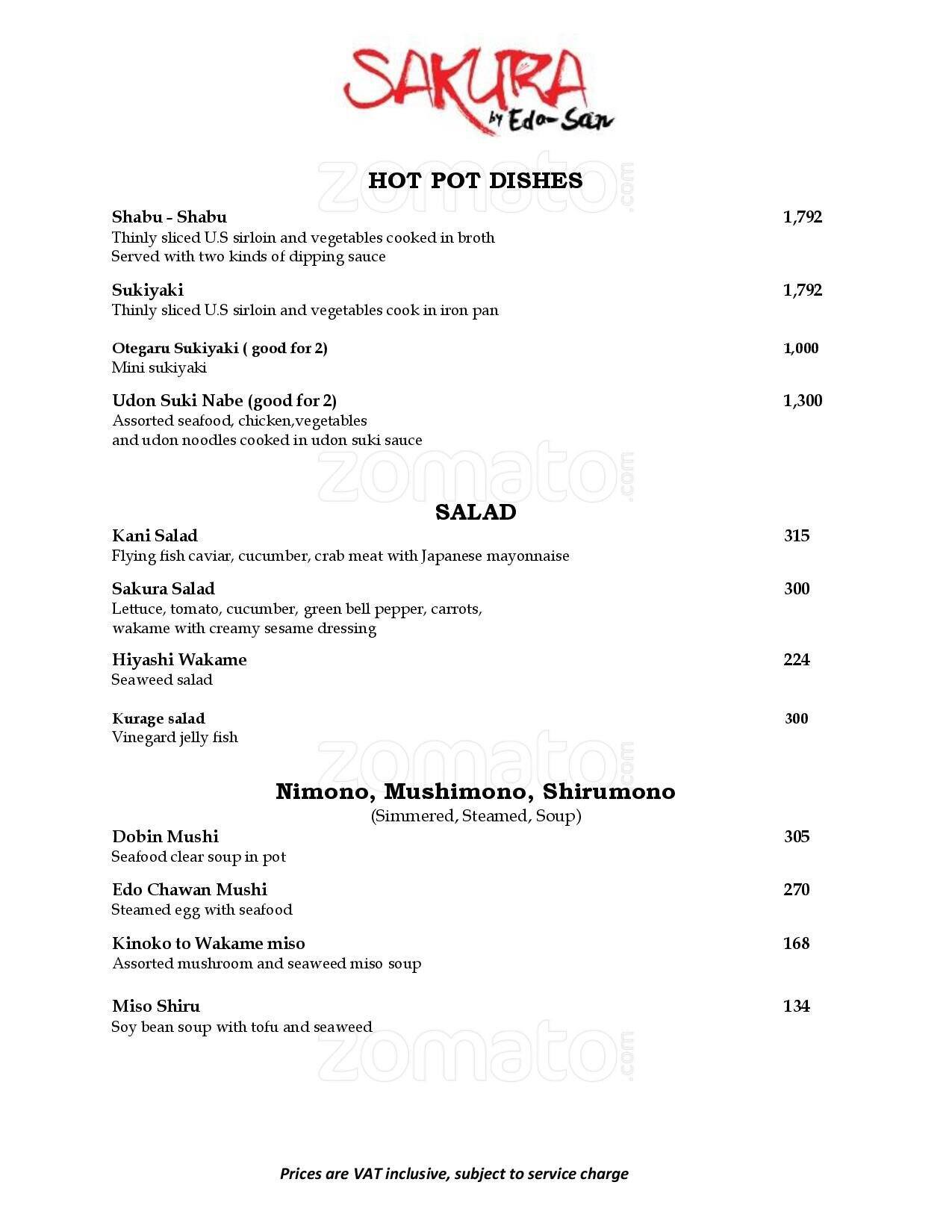 Menu at Sakura by Edo-San restaurant, Makati, 4/F