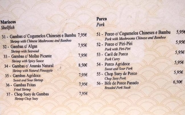 Menu at Sumo restaurant, Lisbon, Alameda das Linhas de Torres 160
