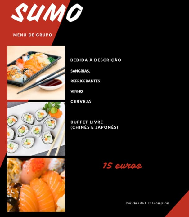 Menu at Sumo restaurant, Lisbon, Alameda das Linhas de Torres 160