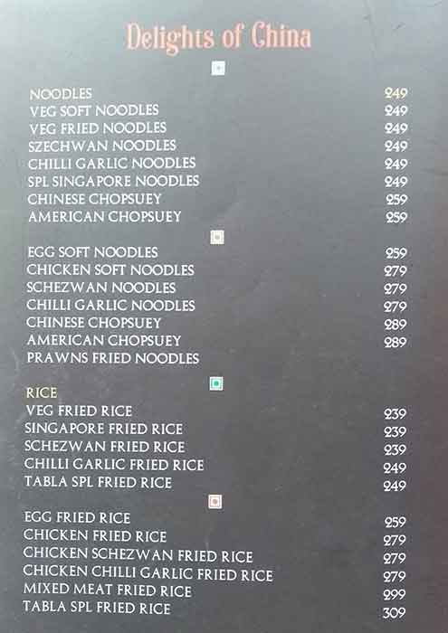 Menu at Tabla Restaurant, Hyderabad, Plot No 18