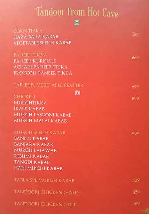 Menu at Tabla Restaurant, Hyderabad, Plot No 18