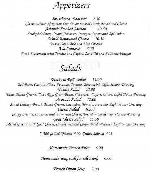 Menu at Parisco Cafe, Toronto