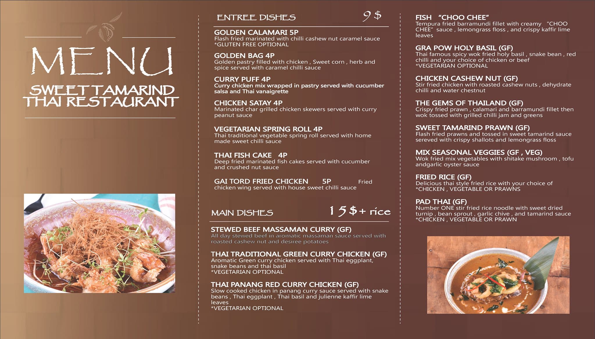 Menu at Sweet Tamarind restaurant, Ashburton