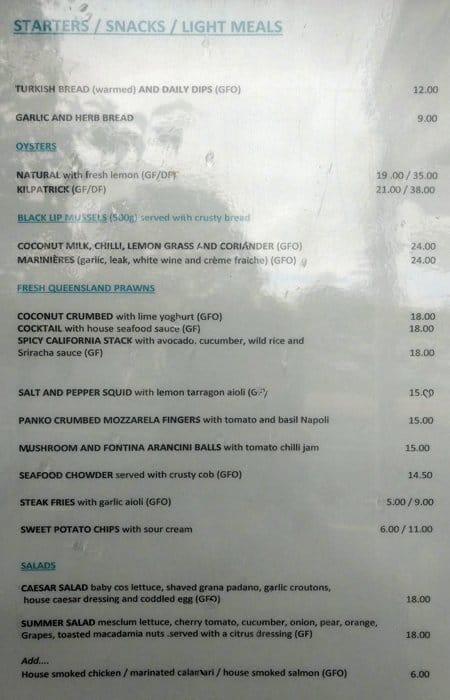 Menu at Fish Cafe Manly, Manly
